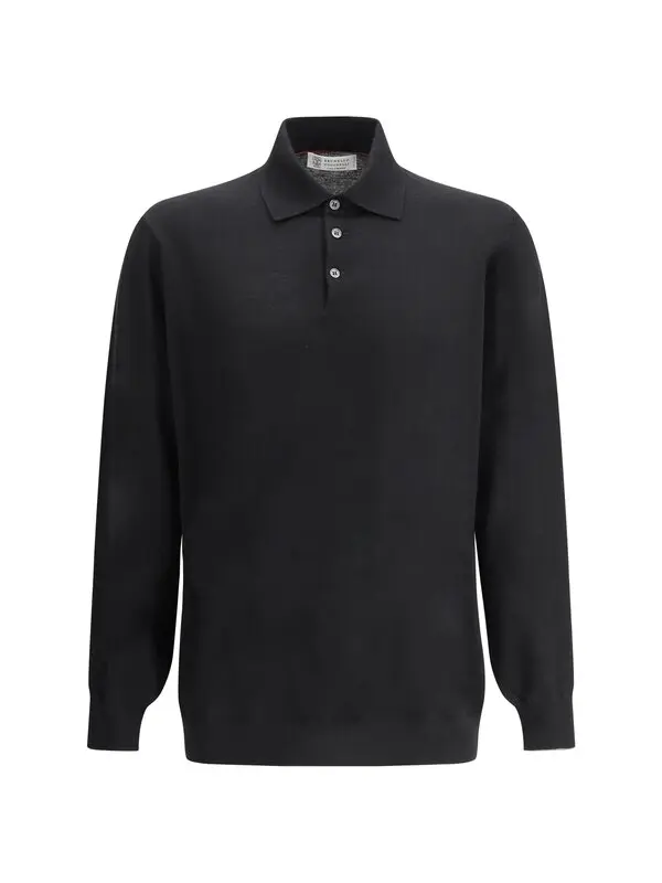 Brunello Cucinelli Virgin Wool Polo Sweater - Black