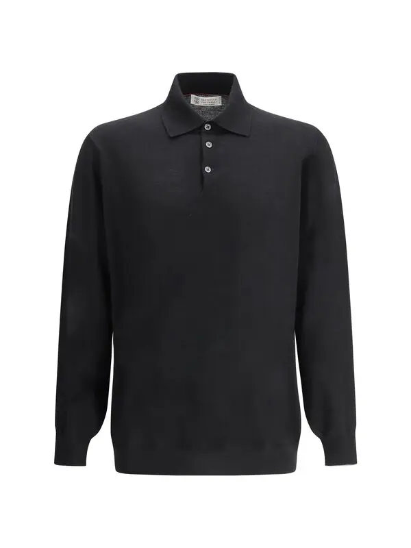 Brunello Cucinelli Virgin Wool Polo Sweater - Black