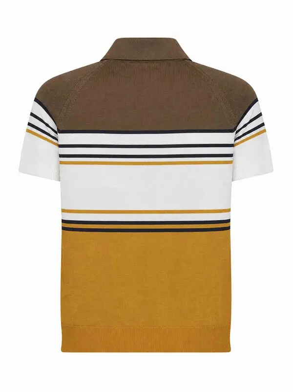 Fendi Striped Color Block Viscose Knit Polo Shirt