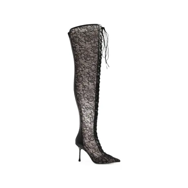 JIMMY CHOO Floral-lace Over-the-knee Stiletto Boots - Black