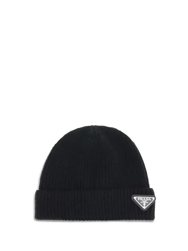 Prada Beanie Hat With Logo - Black