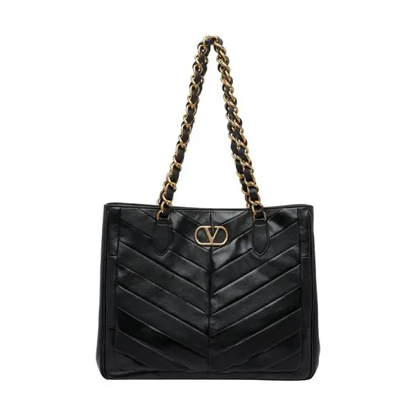 Valentino Garavani Laseine Chevron Motif Shopping Bag - Black