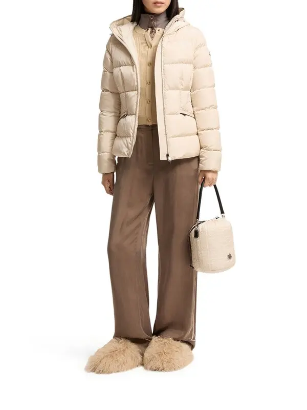 Moncler Short Down Jacket With Hood - Cream