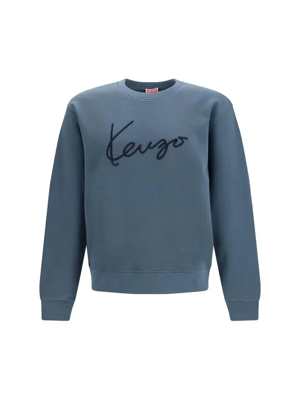 Kenzo Signature Embroidered Cotton Sweatshirt - Blue