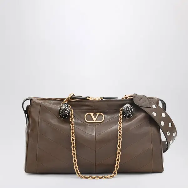 Valentino Garavani Panthea Bag In Tundra-colored Nappa Leather With Chevron Pattern - Green