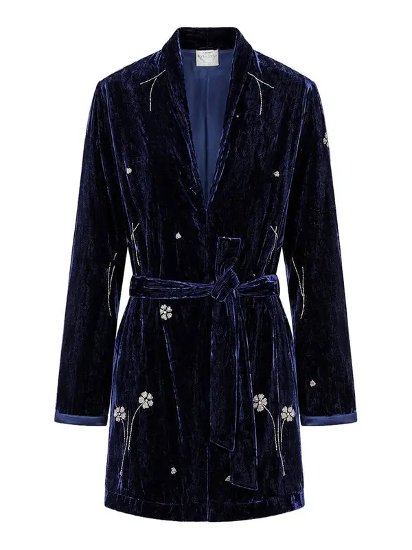 FORTE_FORTE Embroidered Velvet Kimono With Belt - Multicolor