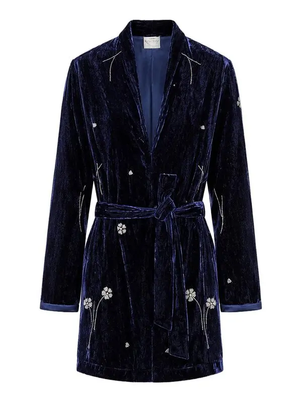 FORTE_FORTE Embroidered Velvet Kimono With Belt - Multicolor