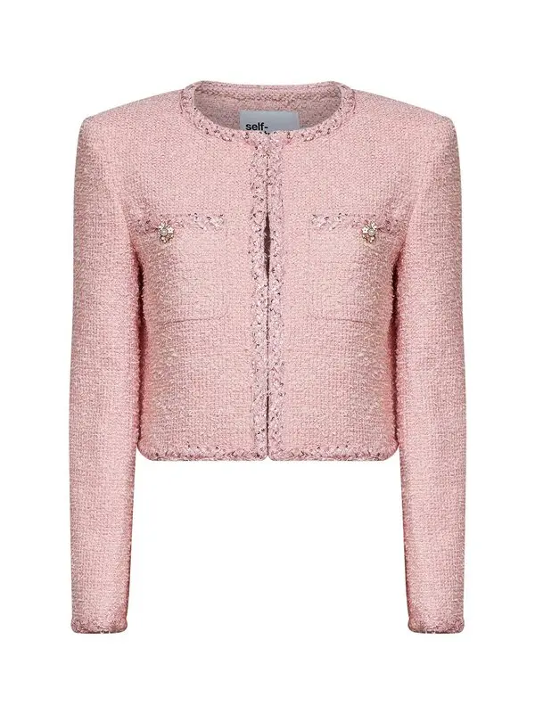 SELF-PORTRAIT Pink Bouclé Jacket With Braided Trimmings