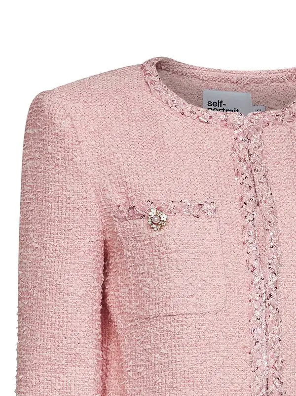 SELF-PORTRAIT Pink Bouclé Jacket With Braided Trimmings