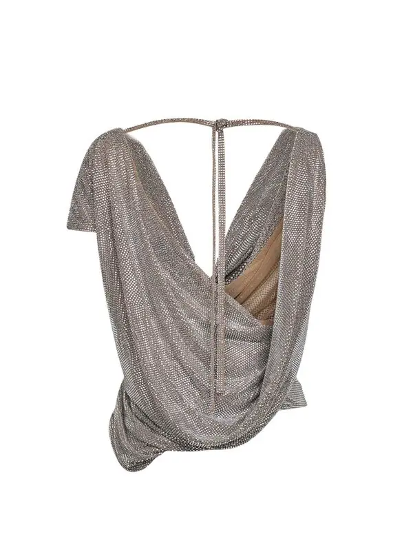 Giuseppe Di Morabito Silver Crystal Asymmetric Draped Top