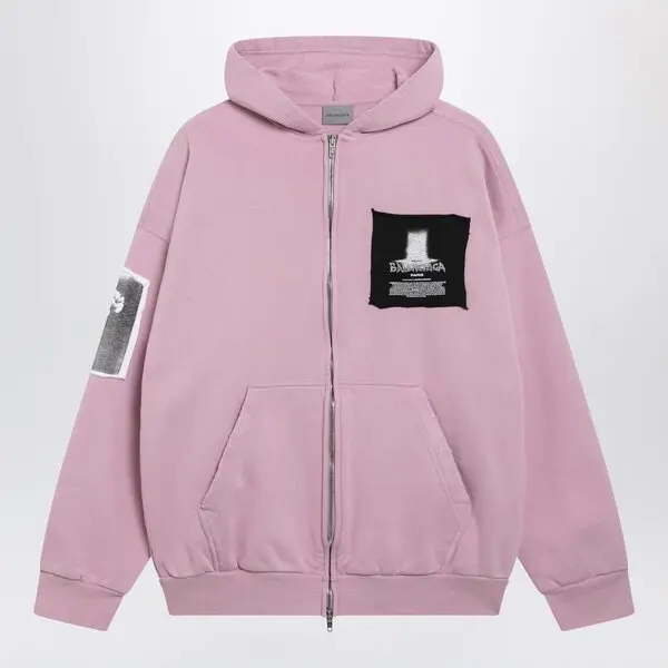 Balenciaga Antique Cotton Jersey Zip-up Hoodie - Pink