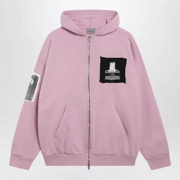 Balenciaga Antique Cotton Jersey Zip-up Hoodie - Pink
