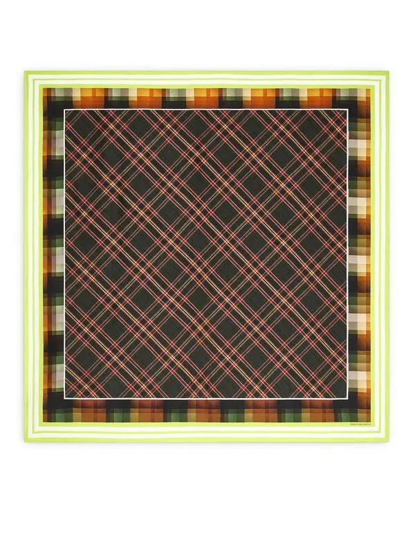 Dries Van Noten Square Silk Scarf With A Contrasting Check Pattern - Yellow