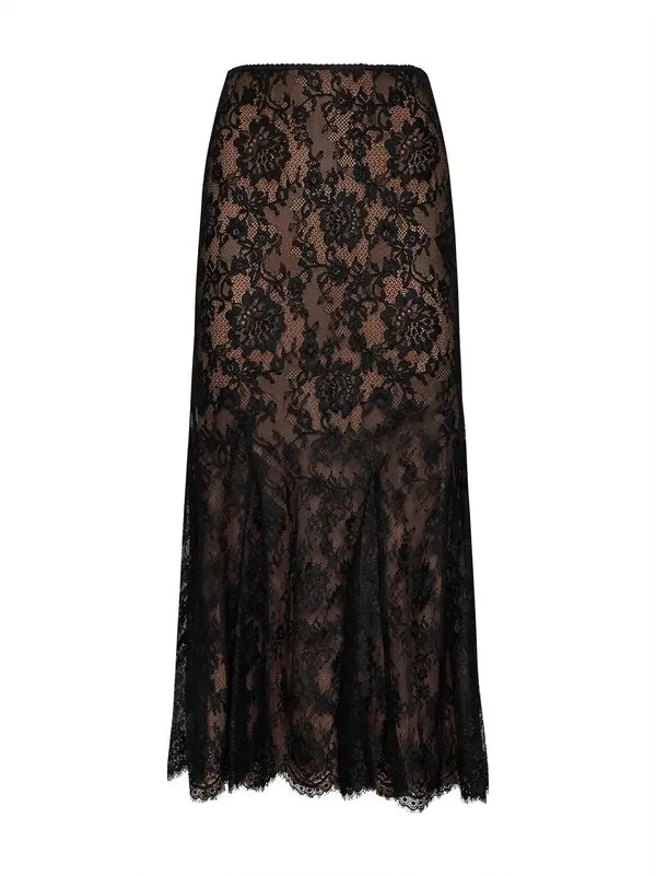 SELF-PORTRAIT Black Lace Midi Skirt - Multicolor