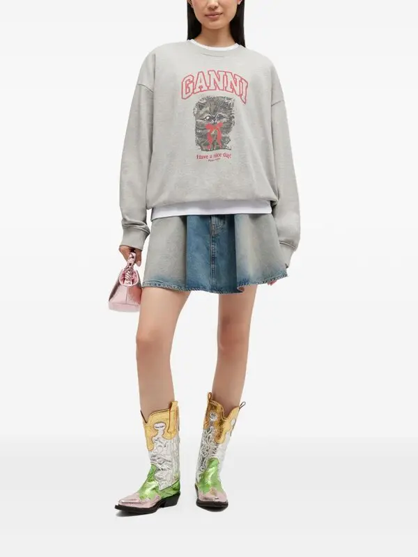 GANNI Margot Kitty Organic Cotton Sweatshirt - Multicolor
