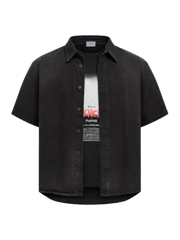 Balenciaga The Door Short-sleeve Hybrid Shirt In Denim - Black