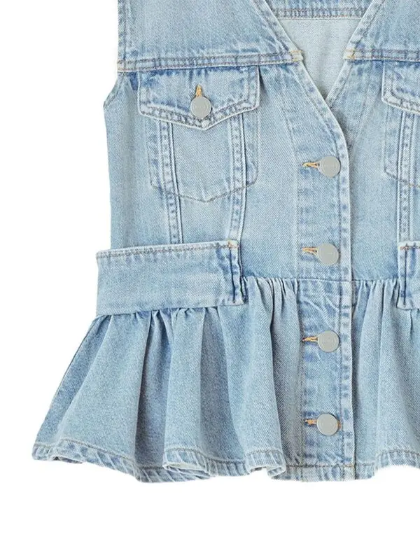 GANNI Denim Peplum Top - Multicolor