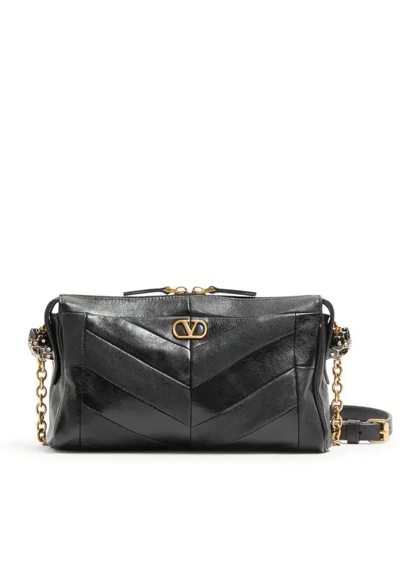 Valentino Garavani Panthea Small Chevron Nappa Shoulder Bag - Black