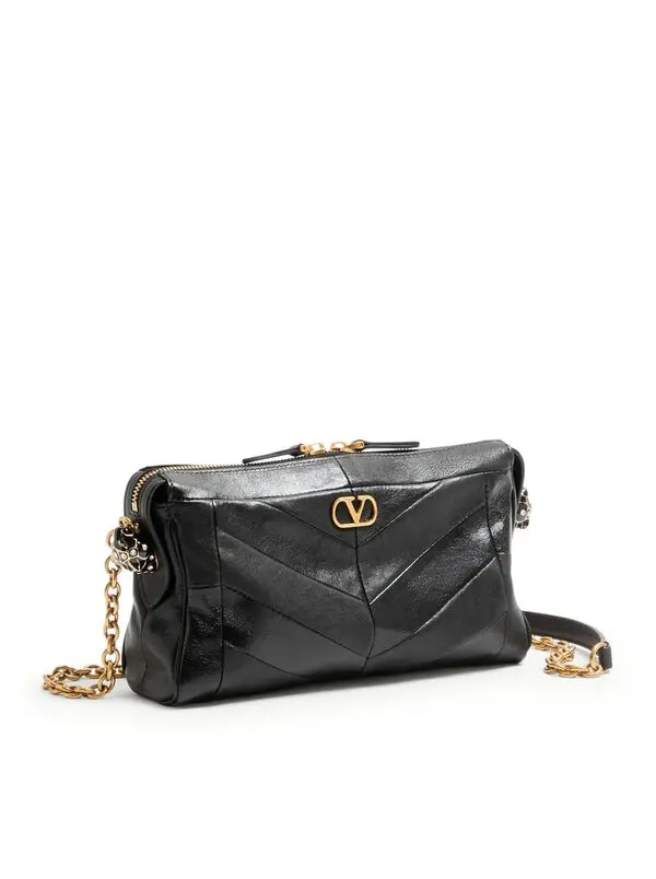Valentino Garavani Panthea Small Chevron Nappa Shoulder Bag - Black