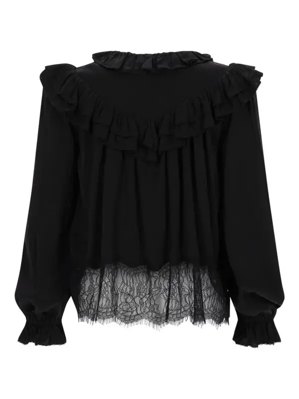 SELF-PORTRAIT Lace-trimmed Relaxed Fit Blouse - Black