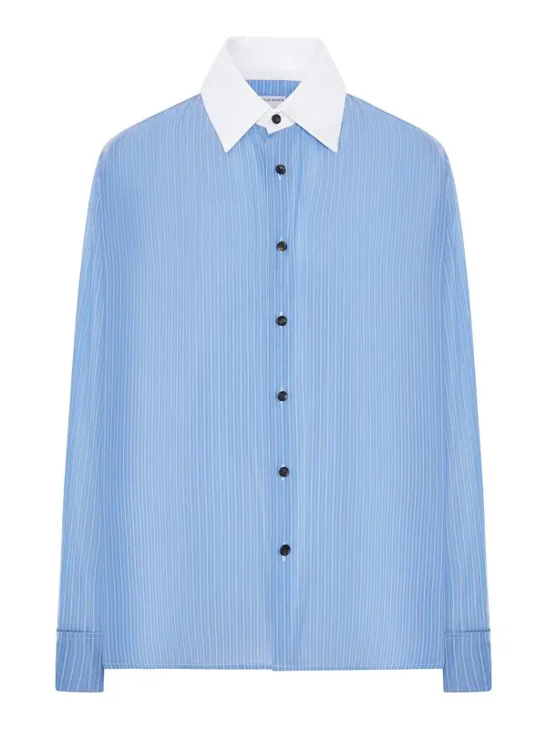 Bottega Veneta Striped Shirt With Contrasting Collar - Blue