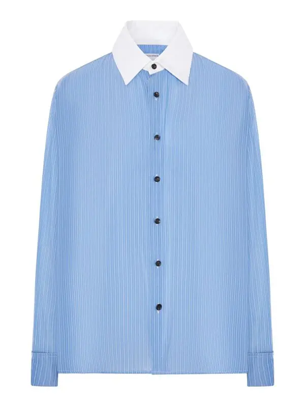 Bottega Veneta Striped Shirt With Contrasting Collar - Blue