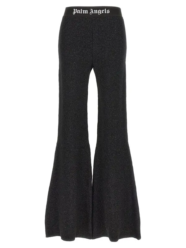 Palm Angels Logo Tape Lurex Knit Flared Pants - Black