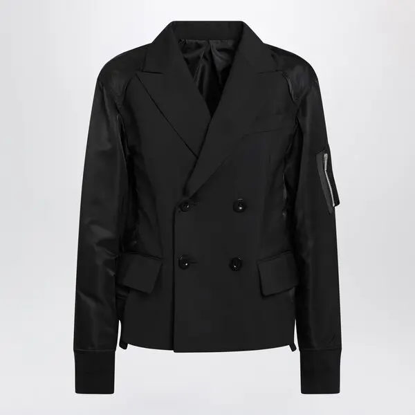 Sacai Double-breasted Wool And Nylon Blend Jacket - Black