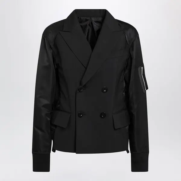 Sacai Double-breasted Wool And Nylon Blend Jacket - Black