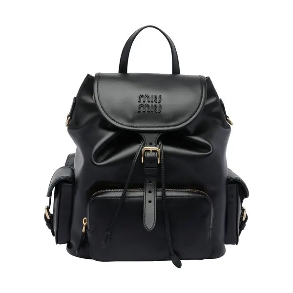 Miu Miu Leather Logo Backpack - Black