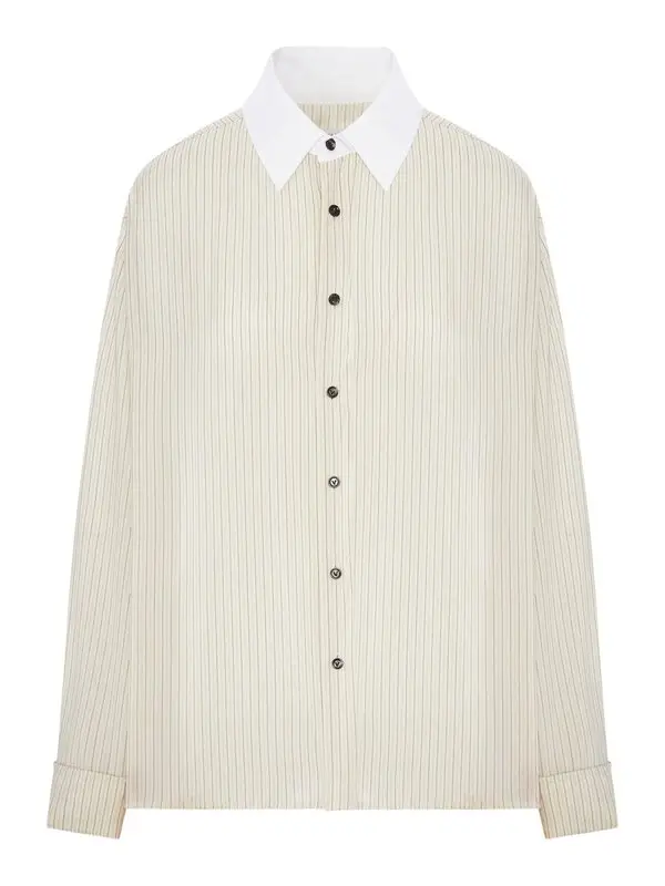Bottega Veneta Striped Shirt With Contrasting Collar - Cream