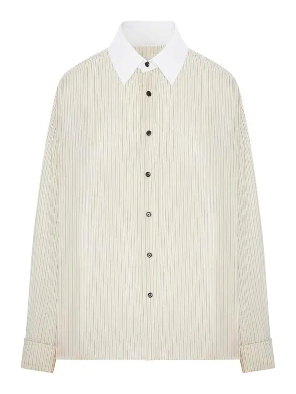 Bottega Veneta Striped Shirt With Contrasting Collar - Cream