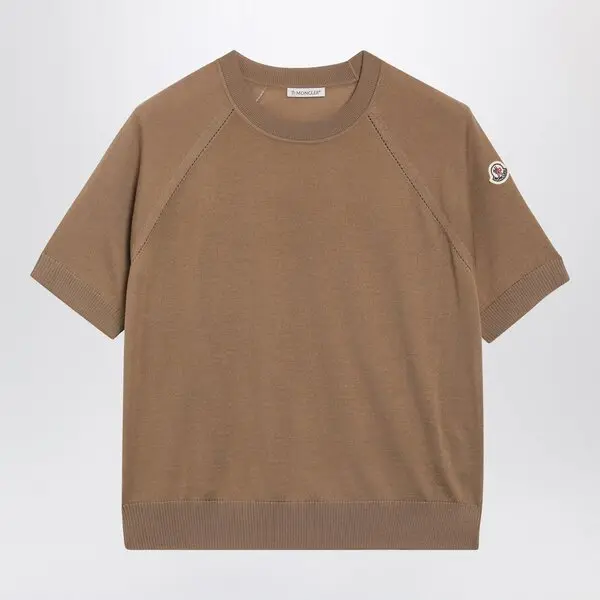 Moncler Wool Sweater With Logo Patch - Cream