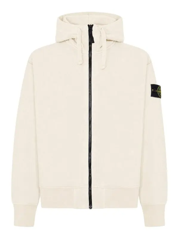Stone Island Cotton Zip-up Hoodie - Cream