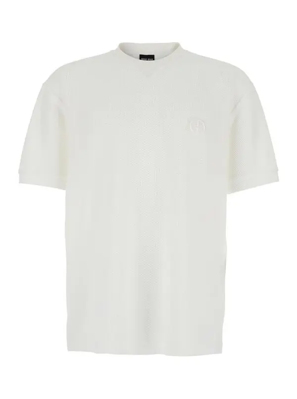 Giorgio Armani White Crew Neck T-shirt With Logo On Front In Tech Fabric Stretch - Multicolor
