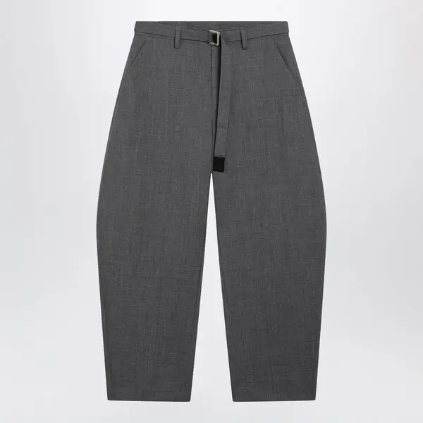 Sacai Grey Wool Trousers With Belt - Gray