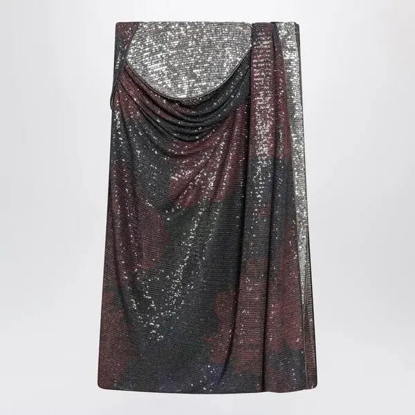 MAISON MARGIELA Printed Draped Sequin Maxi Skirt In Blue And Burgundy - Multicolor