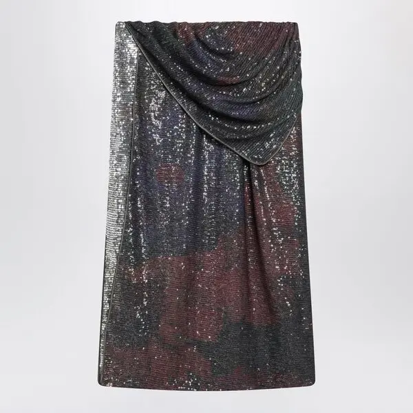MAISON MARGIELA Printed Draped Sequin Maxi Skirt - Multicolor