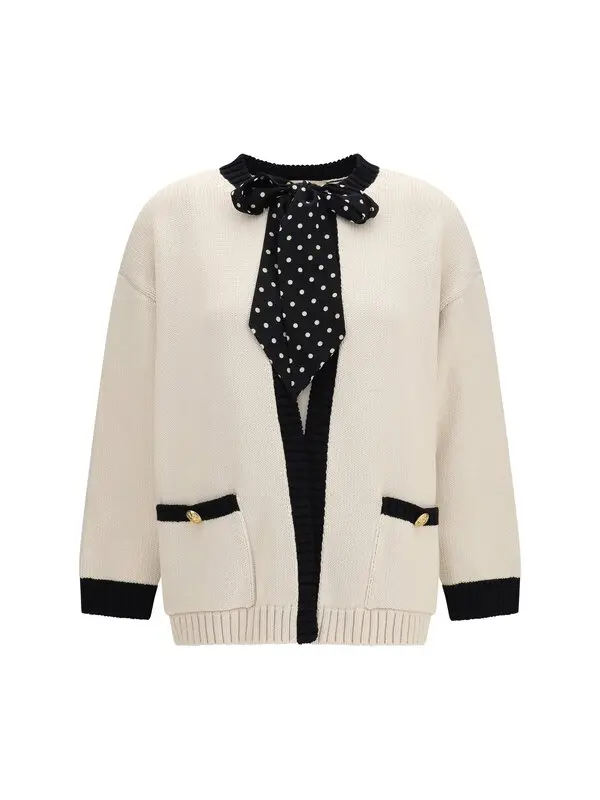 Valentino Garavani Open Polka-dot Bow Cardigan - Cream