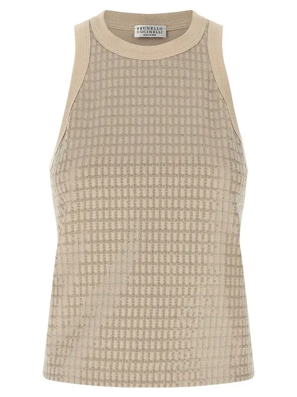 Brunello Cucinelli Dazzling Check Embroidery' Top - Cream