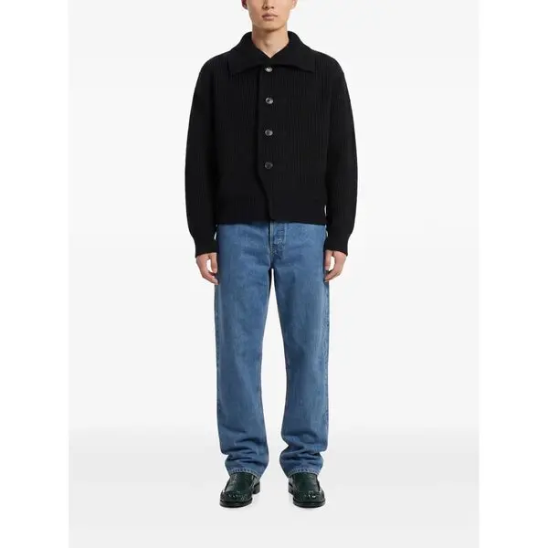Dries Van Noten Ribbed Knit Wool Cardigan - Black