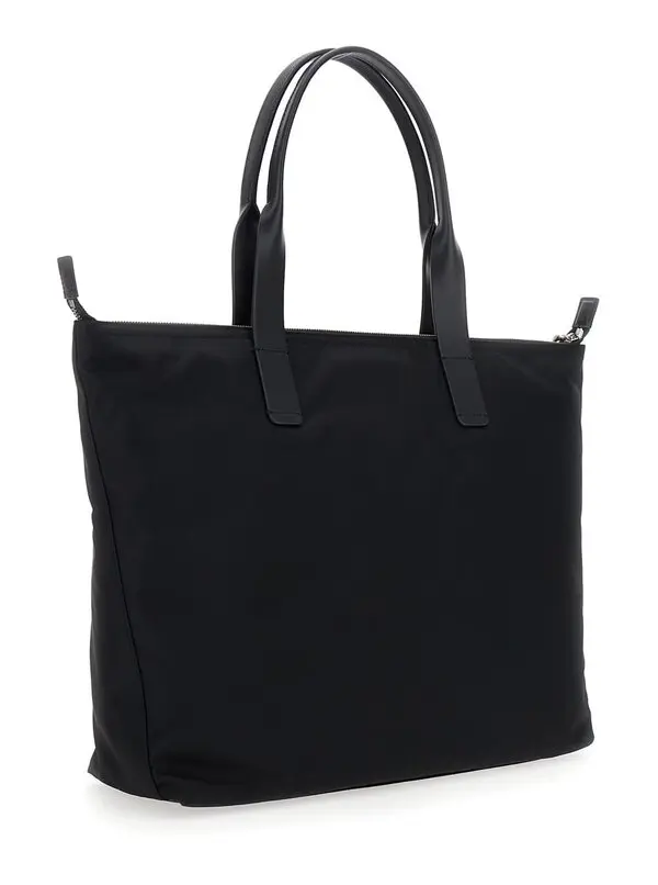 Dolce & Gabbana Tote Bag With Two Top Handles And Logo Plaque On The Front In Tech Fabric - Black