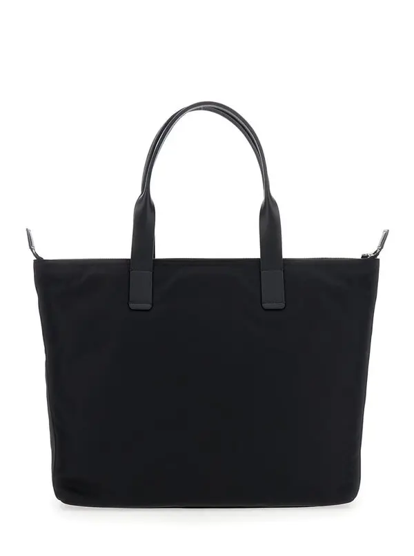 Dolce & Gabbana Tote Bag With Two Top Handles And Logo Plaque On The Front In Tech Fabric - Black