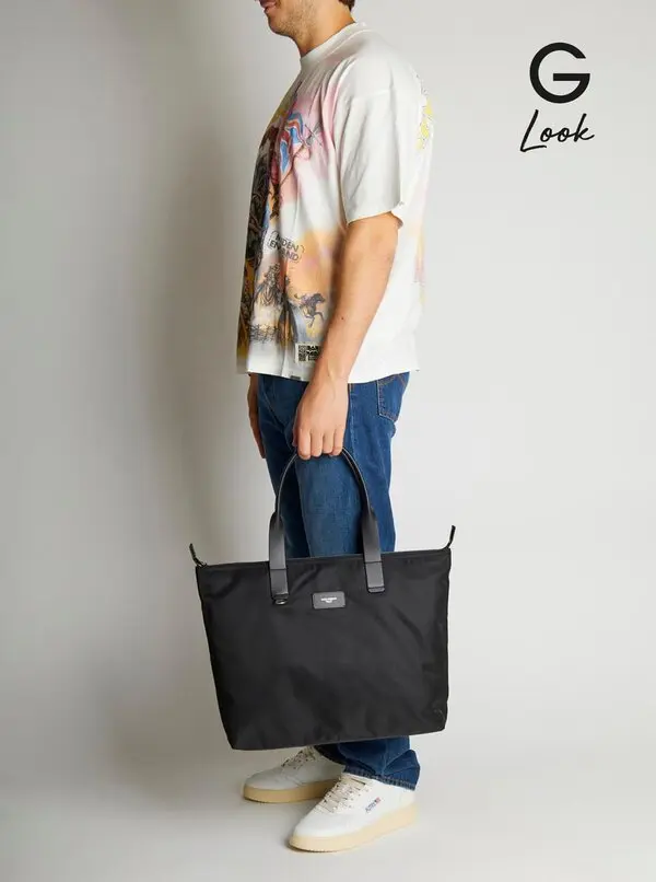 Dolce & Gabbana Tote Bag With Two Top Handles And Logo Plaque On The Front In Tech Fabric - Black