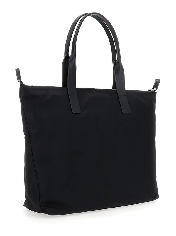 Dolce & Gabbana Tote Bag In Tech Fabric With Logo Plaque - Black