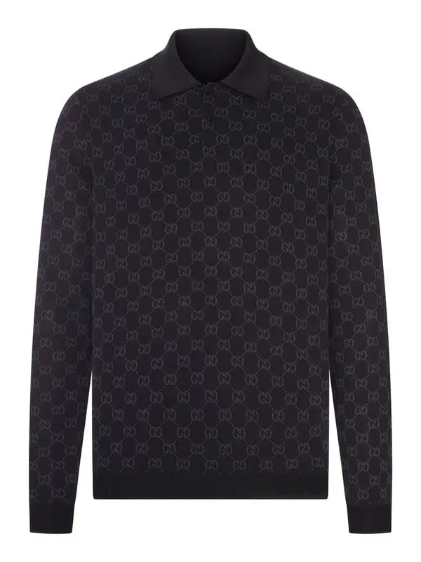 Gucci Gg Jacquard Viscose Polo Shirt - Black