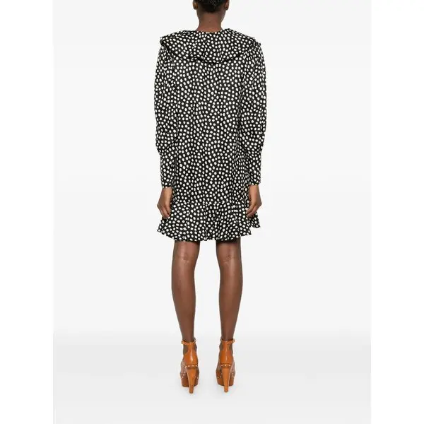 Chloé Polka Dot Ruffled Hem V-neck Long Sleeve Dress