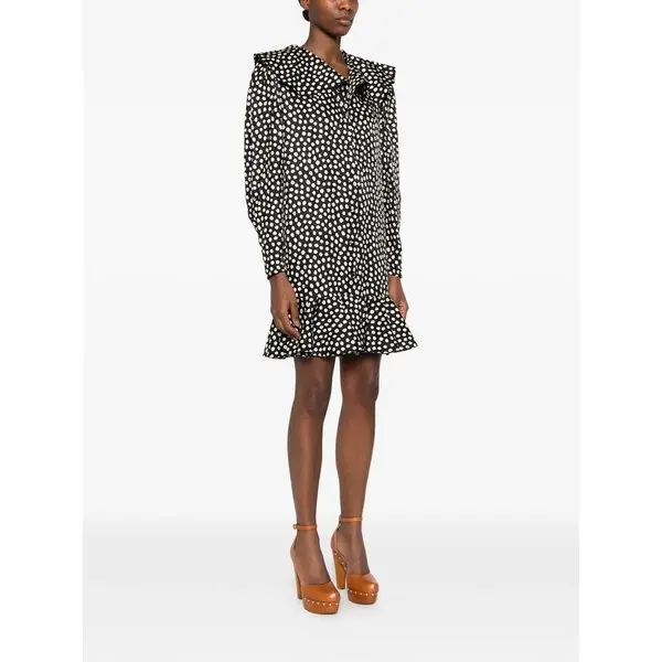 Chloé Polka Dot Ruffled Hem V-neck Long Sleeve Dress