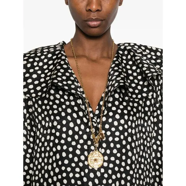 Chloé Polka Dot Ruffled Hem V-neck Long Sleeve Dress