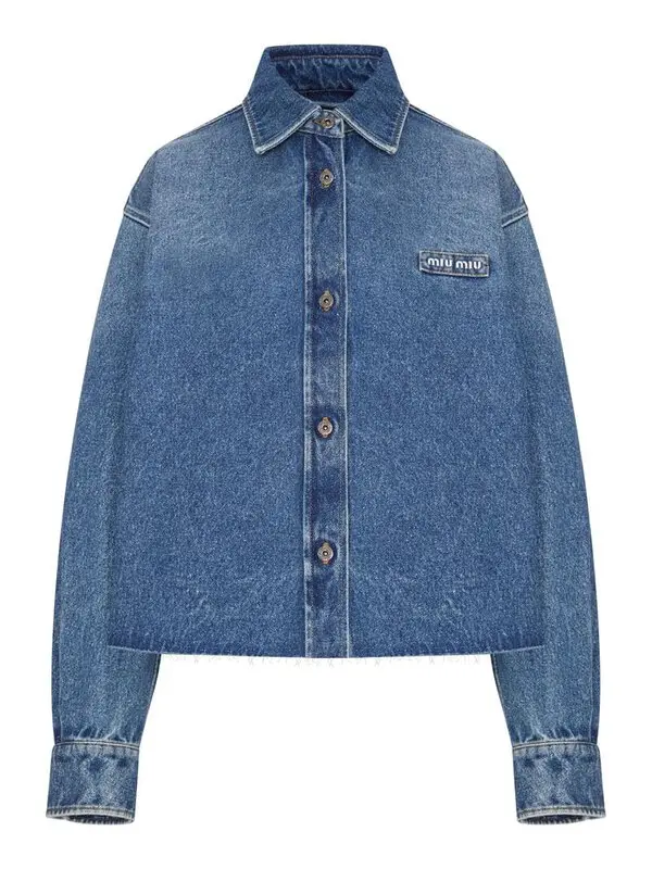 Miu Miu Denim Shirt With Logo - Blue